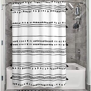 Uphome 72x72 Boho Shower Curtain Black and White Fabric Bathroom Curtains Set with Hooks, Chic Triangle and Geometric Tassel Bath Curtain, Heavy Duty and Waterproof for Modern Hotel Decor