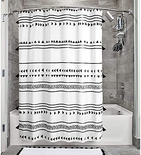 Uphome 72x72 Boho Shower Curtain Black and White Fabric Bathroom Curtains Set with Hooks, Chic Triangle and Geometric Tassel Bath Curtain, Heavy Duty and Waterproof for Modern Hotel Decor