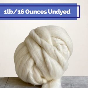 Revolution Fibers Corriedale Wool Roving 1 lb (16 Ounces) for Spinning | Soft Chunky Jumbo Yarn for Arm Knitting Blanket |100% Natural Undyed (Off-White) Wool Yarn Bulk, Felting Core, Carded Stuffing