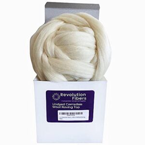 Revolution Fibers Corriedale Wool Roving 1 lb (16 Ounces) for Spinning | Soft Chunky Jumbo Yarn for Arm Knitting Blanket |100% Natural Undyed (Off-White) Wool Yarn Bulk, Felting Core, Carded Stuffing