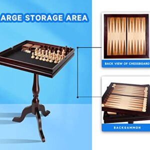 GSE Wooden 3-in-1 Chess Checkers Backgammon Table, Chess Checkers Backgammon Combo Game Set, Wood Chess Table Set for Family Board Games