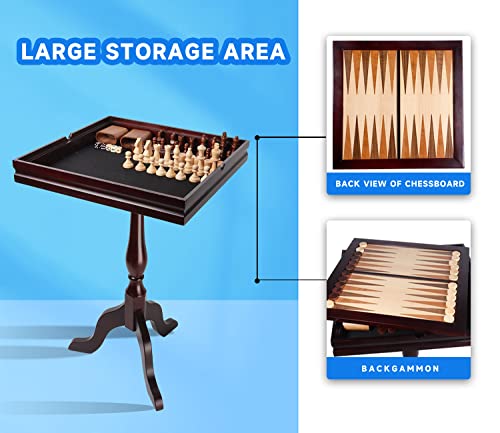 GSE Wooden 3-in-1 Chess Checkers Backgammon Table, Chess Checkers Backgammon Combo Game Set, Wood Chess Table Set for Family Board Games