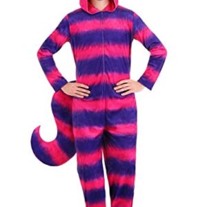 Adult Cheshire Cat One-Piece Womens, Mysterious Grinning Cat Halloween Costume, Purple and Pink Animal Bodysuit Medium