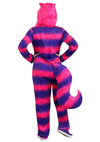 Adult Cheshire Cat One-Piece Womens, Mysterious Grinning Cat Halloween Costume, Purple and Pink Animal Bodysuit Medium