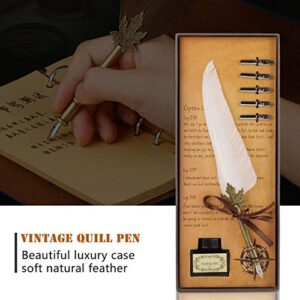 Oumefar Feather Dip Pen Calligraphy Set Quill Pen Antique Vintage Writing Pen Quill Feather Pen Set Fountain Pen for Teachers Friend Christmas Birthday Gift Set(White) Writinginstruments