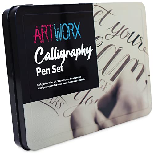 Artworx Calligraphy Pens Set - Introductory Caligraphy Writing & Hand Lettering Kit - Includes Instructions, Guide Book and Practice Book - Calligraphy Set For Beginners