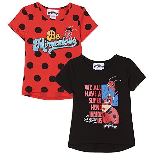 Miraculous Ladybug Little Girls 2 Pack T-Shirts Polka Dots Black/Red 6