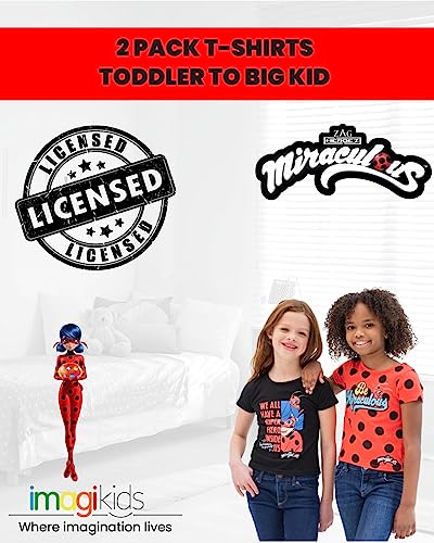 Miraculous Ladybug Little Girls 2 Pack T-Shirts Polka Dots Black/Red 6