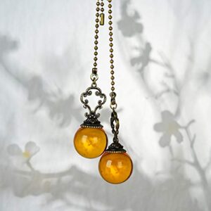 Set of 2 Vintage-Style Amber Fan Pull Ceiling Fan Chain Pulls Crystal Ball 12inch Chains for Fan Light