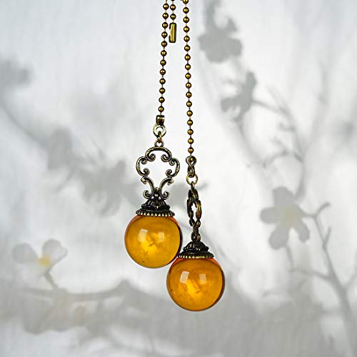 Set of 2 Vintage-Style Amber Fan Pull Ceiling Fan Chain Pulls Crystal Ball 12inch Chains for Fan Light