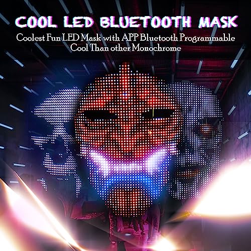 MEGOO Led Mask with Bluetooth Programmable App,Shining Led Light Up Face Mask for Adult Kid Halloween Masquerade Party(Battery)