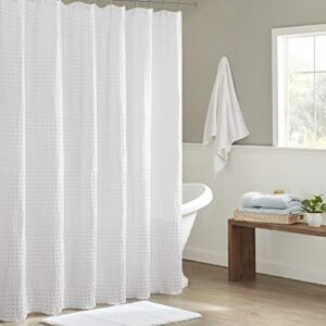 madison park arlo 100% cotton shower curtain, texture waffle weave design 800 gsm hotel quality, soft trendy bathroom décor, machine washable, bathtub fabric privacy screen, 72" x 72", white