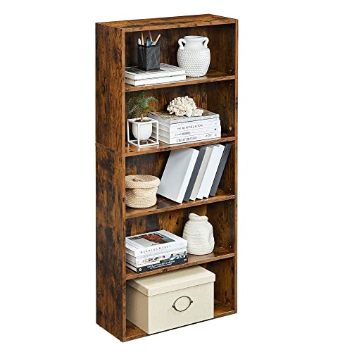 VASAGLE Bookshelf, 5-Tier Open Bookcase with Adjustable Storage Shelves, Floor Standing Unit, Rustic Brown ULBC165X01