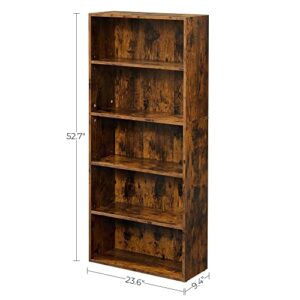 VASAGLE Bookshelf, 5-Tier Open Bookcase with Adjustable Storage Shelves, Floor Standing Unit, Rustic Brown ULBC165X01