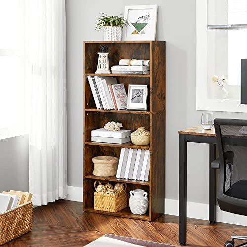 VASAGLE Bookshelf, 5-Tier Open Bookcase with Adjustable Storage Shelves, Floor Standing Unit, Rustic Brown ULBC165X01