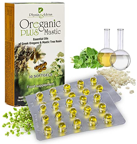 Oreganic Plus Mastic – Organic Wild Oregano Oil Capsules & Mastic Gum Oil – Immune Defense, Intestinal Support, Stomach Relief, Gut Restore, Kids Immune Support – 30 Pack