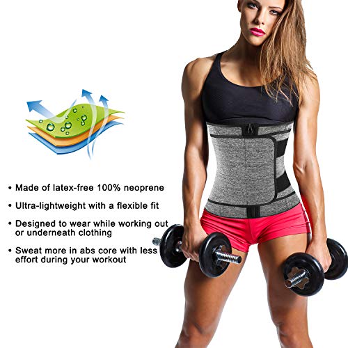 Women Neoprene Corset Waist Trainer Workout Sauna Sweat Trimmer Cincher Belly Slimmer with Zipper (Grey Waist Trimmer with Zipper, 3XL)