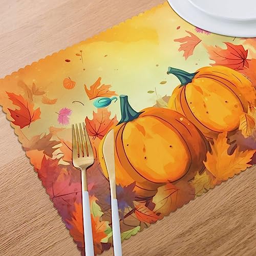 Autumn Fall Sunflowers Pumpkins Butterfly Maple Leaf Thanksgiving Autumn Placemats Set of 6 Washable Non-Slip Wrinkle-Resistance Table Place Mats 12 X 18 Inch for Kitchen Dining Table Decoration