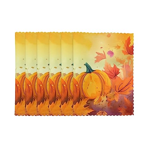 Autumn Fall Sunflowers Pumpkins Butterfly Maple Leaf Thanksgiving Autumn Placemats Set of 6 Washable Non-Slip Wrinkle-Resistance Table Place Mats 12 X 18 Inch for Kitchen Dining Table Decoration