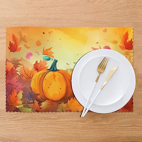 Autumn Fall Sunflowers Pumpkins Butterfly Maple Leaf Thanksgiving Autumn Placemats Set of 6 Washable Non-Slip Wrinkle-Resistance Table Place Mats 12 X 18 Inch for Kitchen Dining Table Decoration