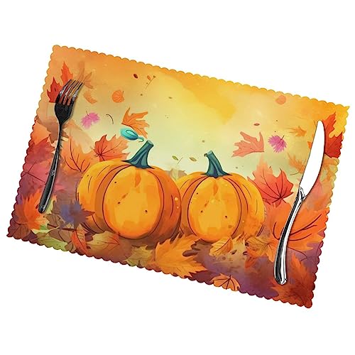 Autumn Fall Sunflowers Pumpkins Butterfly Maple Leaf Thanksgiving Autumn Placemats Set of 6 Washable Non-Slip Wrinkle-Resistance Table Place Mats 12 X 18 Inch for Kitchen Dining Table Decoration