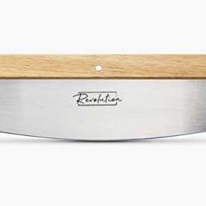 Premium Pizza Cutter Rocker With Wooden Handle & Safe Guard by Revolution Product Sharp Stainless Steel Blade Pizza Slicer Wheel Big Pizza Knife Cutters I Chop and Slices Dough Cake Oven Accessories I