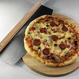 Premium Pizza Cutter Rocker With Wooden Handle & Safe Guard by Revolution Product Sharp Stainless Steel Blade Pizza Slicer Wheel Big Pizza Knife Cutters I Chop and Slices Dough Cake Oven Accessories I