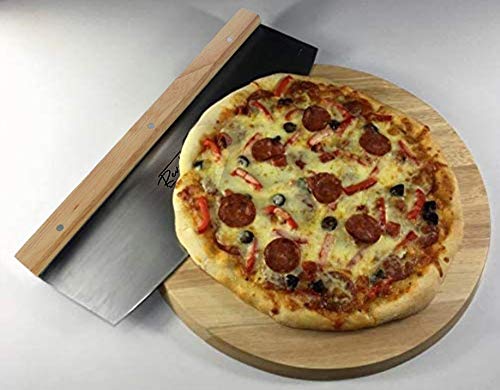 Premium Pizza Cutter Rocker With Wooden Handle & Safe Guard by Revolution Product Sharp Stainless Steel Blade Pizza Slicer Wheel Big Pizza Knife Cutters I Chop and Slices Dough Cake Oven Accessories I