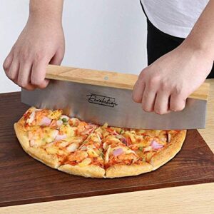 Premium Pizza Cutter Rocker With Wooden Handle & Safe Guard by Revolution Product Sharp Stainless Steel Blade Pizza Slicer Wheel Big Pizza Knife Cutters I Chop and Slices Dough Cake Oven Accessories I