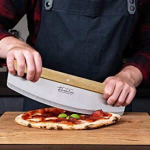 Premium Pizza Cutter Rocker With Wooden Handle & Safe Guard by Revolution Product Sharp Stainless Steel Blade Pizza Slicer Wheel Big Pizza Knife Cutters I Chop and Slices Dough Cake Oven Accessories I