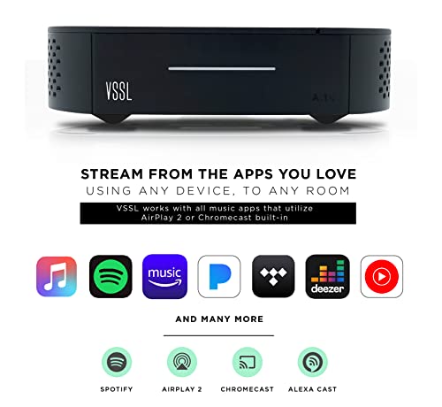 VSSL A.1x 2-Channel Audio Streaming Amplifier, Compatible with AirPlay 2, Chromecast, Amazon Alexa, Spotify Connect, Bluetooth