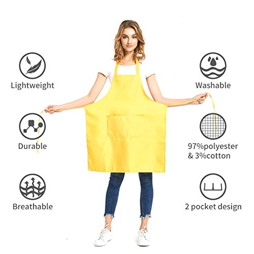 DUSKCOVE 12 Pack Plain Bib Aprons with 2 Pockets - Blue Unisex Commercial Apron Bulk for Kitchen Cooking Restaurant BBQ Painting Crafting