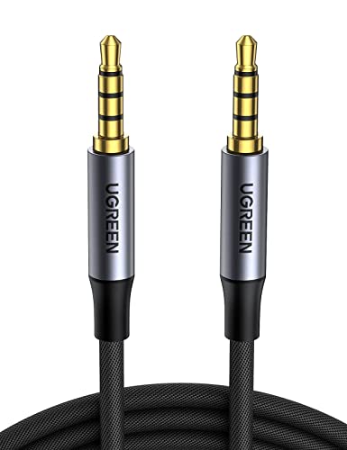 UGREEN 3.5mm Audio Cable Braided 4-Pole Hi-Fi Stereo TRRS Jack Shielded Male to Male AUX Cord Compatible with iPad, Samsung Phones, Tablets, Car Home Stereos, Headphones, Speaker, 6FT