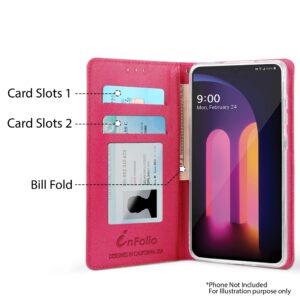 PimpCase Wallet Case Compatible with LG V60 ThinQ 5G(2020) Case, [Wrist Strap] Synthetic Leather, ID & Card Pockets - Hot Pink