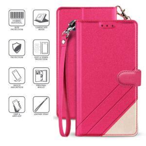 PimpCase Wallet Case Compatible with LG V60 ThinQ 5G(2020) Case, [Wrist Strap] Synthetic Leather, ID & Card Pockets - Hot Pink