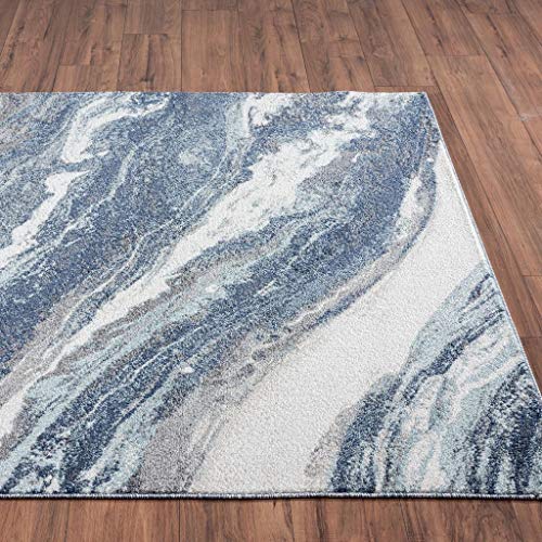 LUXE WEAVERS Lagos Collection Marble Swirl 7983 Blue 9x12 Art Deco Area Rug