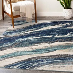 LUXE WEAVERS Lagos Collection Marble Swirl 7983 Blue 9x12 Art Deco Area Rug