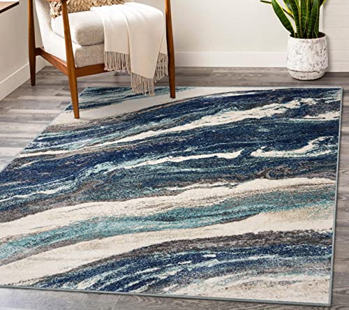 LUXE WEAVERS Lagos Collection Marble Swirl 7983 Blue 9x12 Art Deco Area Rug