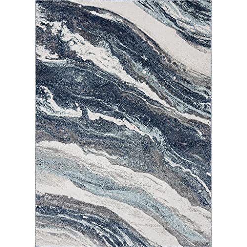 LUXE WEAVERS Lagos Collection Marble Swirl 7983 Blue 9x12 Art Deco Area Rug