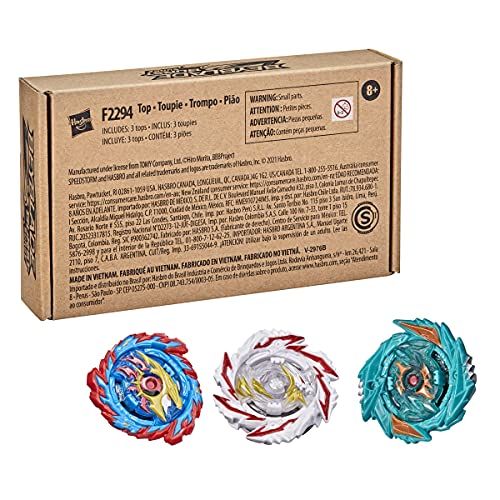 BEYBLADE Hasbro Burst Surge Speedstorm Tempest Cloud 3-Pack - Abyss Devolos D6, Demise Satomb, and Mirage Helios H6 Battling Game Top Toys