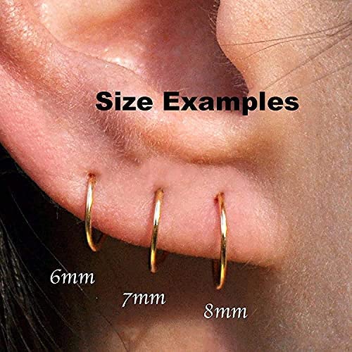 Fashion Art Jewelry Set of 3 Mismatched Small Huggie Hoop Earrings Gold Filled 22 GA Mini Hoops For Cartilage Helix Tragus Nose Ring Hoop (7mm 8mm 9mm | 22 GA, 14K Yellow Gold Filled)