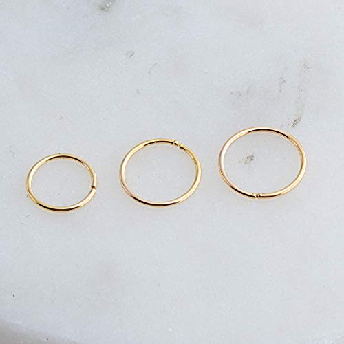 Fashion Art Jewelry Set of 3 Mismatched Small Huggie Hoop Earrings Gold Filled 22 GA Mini Hoops For Cartilage Helix Tragus Nose Ring Hoop (7mm 8mm 9mm | 22 GA, 14K Yellow Gold Filled)