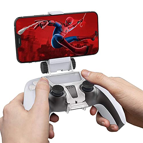 Phone Mount Clip for PS5 Controller, for iPhone, Android with PS Remote Play with OTG USB Type C & Micro USB Cable, 4 Thumb Grip Caps