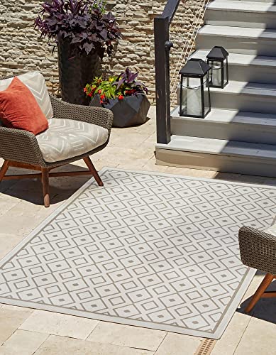 Unique Loom Outdoor Trellis Collection Area Rug - Kafes (7' 10" x 10' Rectangle, Ivory/ Gray)