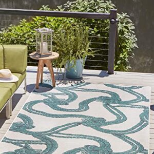 Unique Loom Outdoor Coastal Collection Area Rug - Tethered (7' 10" x 10' Rectangle, Ivory/ Navy Blue)