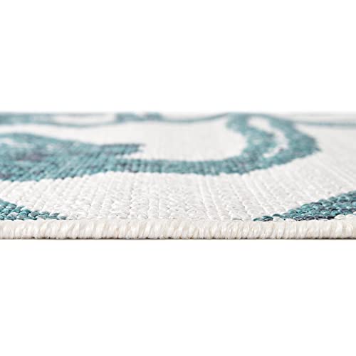 Unique Loom Outdoor Coastal Collection Area Rug - Tethered (7' 10" x 10' Rectangle, Ivory/ Navy Blue)