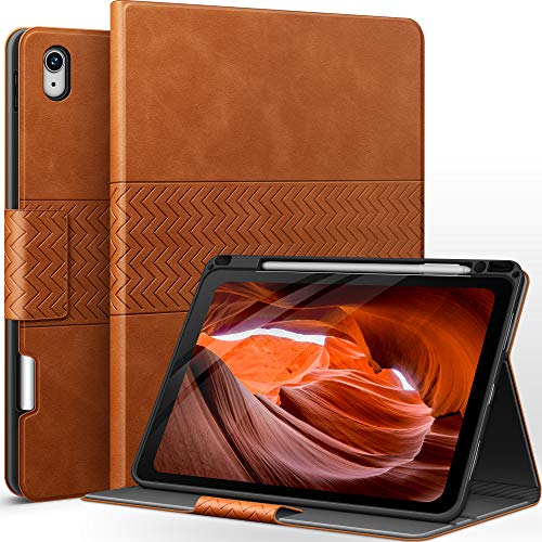 auaua Case for iPad Air 5th Generation(2022), iPad Air 4th Generation (2020), with Pencil Holder, Auto Sleep/Wake, Vegan Leather, Adjustable Stand Cover (Brown)