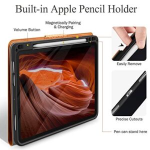 auaua Case for iPad Air 5th Generation(2022), iPad Air 4th Generation (2020), with Pencil Holder, Auto Sleep/Wake, Vegan Leather, Adjustable Stand Cover (Brown)