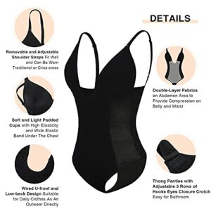 FeelinGirl Shaperwear for Women Tummy Control Body Shaper Waist Trainer Corset U Plunge Fajas Colombianas Low Back Bodysuit Black M