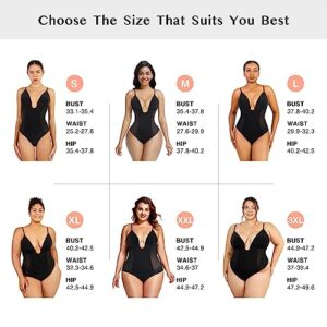 FeelinGirl Shaperwear for Women Tummy Control Body Shaper Waist Trainer Corset U Plunge Fajas Colombianas Low Back Bodysuit Black M